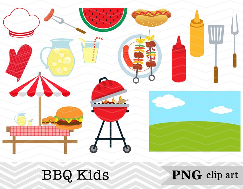 55 BBQ Party Boys Girls Clip Art, Summer Barbecue Kids Clipart, Girl ...