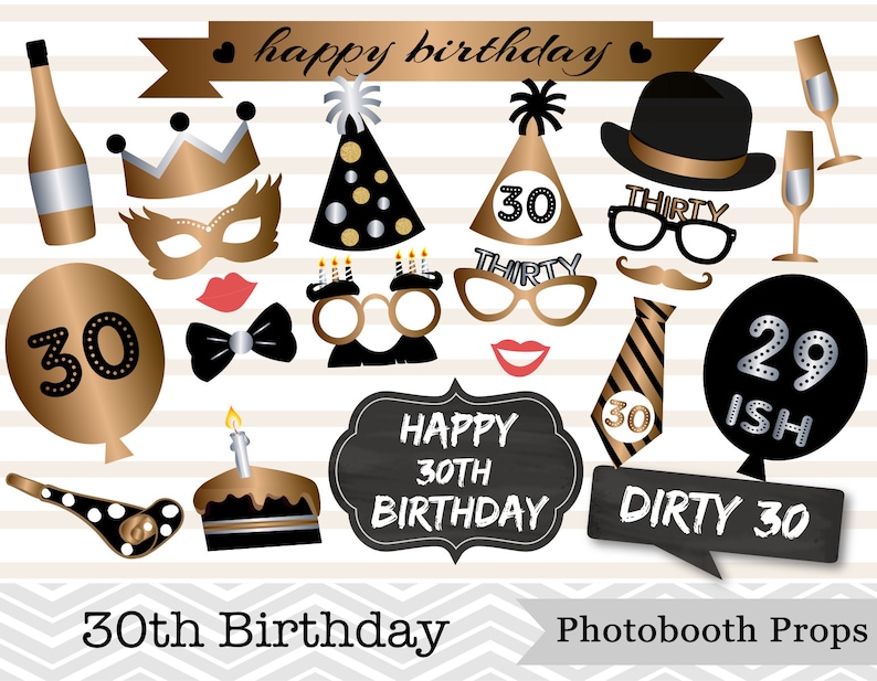 Printable 30th Birthday Photo Booth Props, Happy 30th Birthday Photo ...