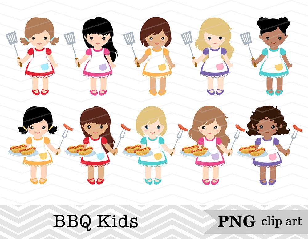 55 BBQ Party Boys Girls Clip Art, Summer Barbecue Kids Clipart, Girl ...