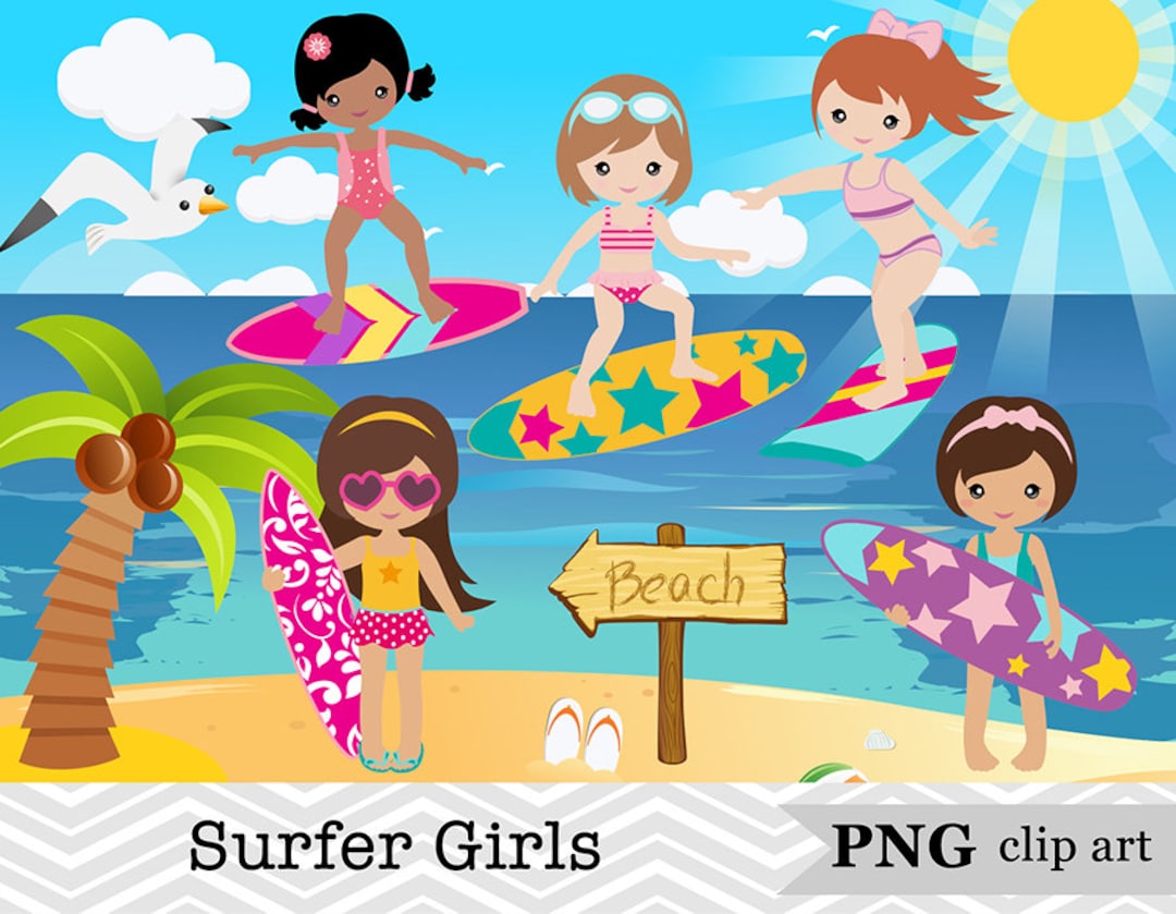 35 Surfer Girls Clip Art, Summer Vacation Clipart, Girl Surfing Clipart ...