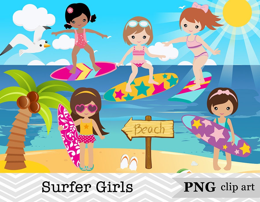 35 Surfer Girls Clip Art, Summer Vacation Clipart, Girl Surfing Clipart ...