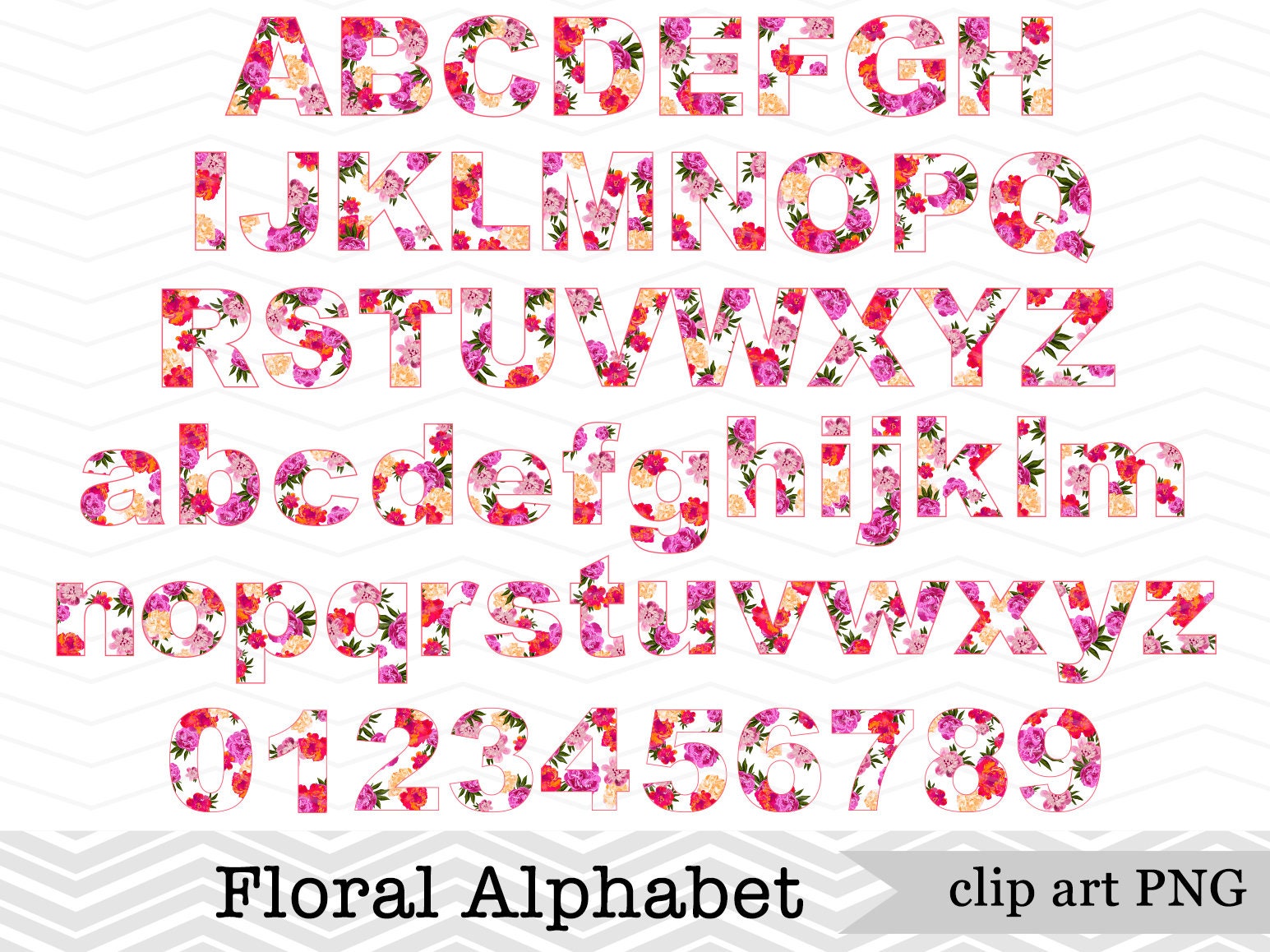 62 Pink Floral Alphabet Clip Art, Digital Flower Alphabet Clipart ...