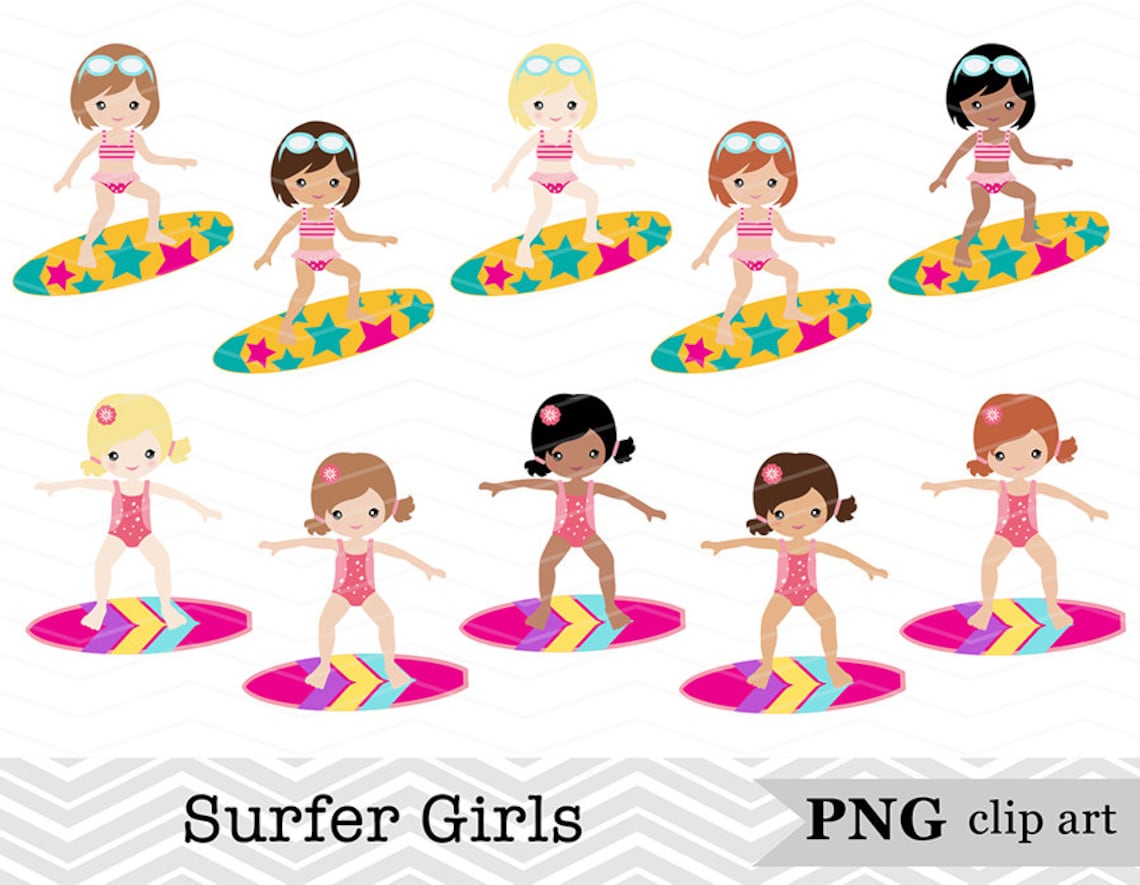 35 Surfer Girls Clip Art, Summer Vacation Clipart, Girl Surfing Clipart ...