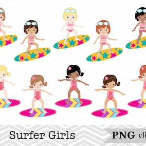 35 Surfer Girls Clip Art, Summer Vacation Clipart, Girl Surfing Clipart ...