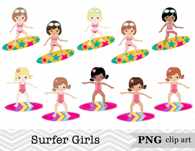 35 Surfer Girls Clip Art, Summer Vacation Clipart, Girl Surfing Clipart ...