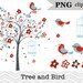 Digital Tree and Birds Clip Art, Wedding Birds Clipart, Blue and Red ...