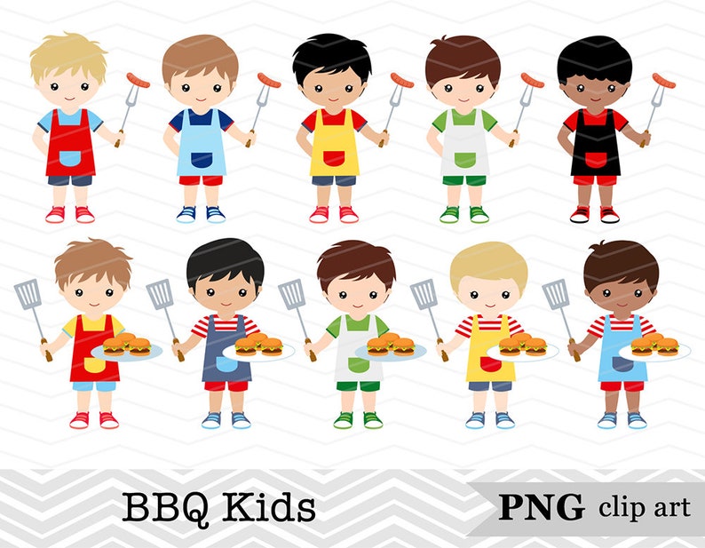 55 BBQ Party Boys Girls Clip Art, Summer Barbecue Kids Clipart, Girl ...