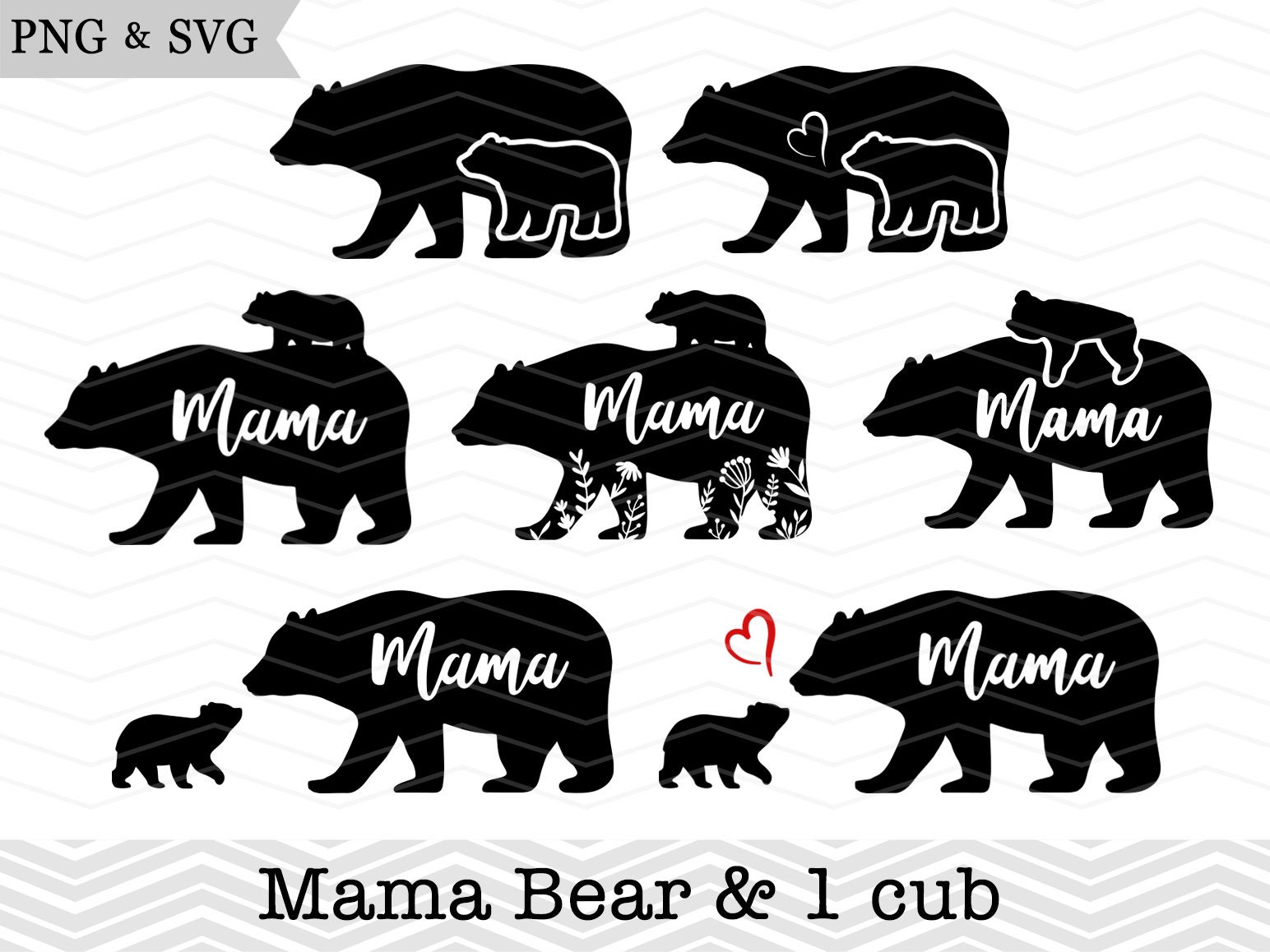 Mama Bear and 1 Cub SVG, Mama Bear Baby Bear Clipart, Mama Bear SVG Cut ...