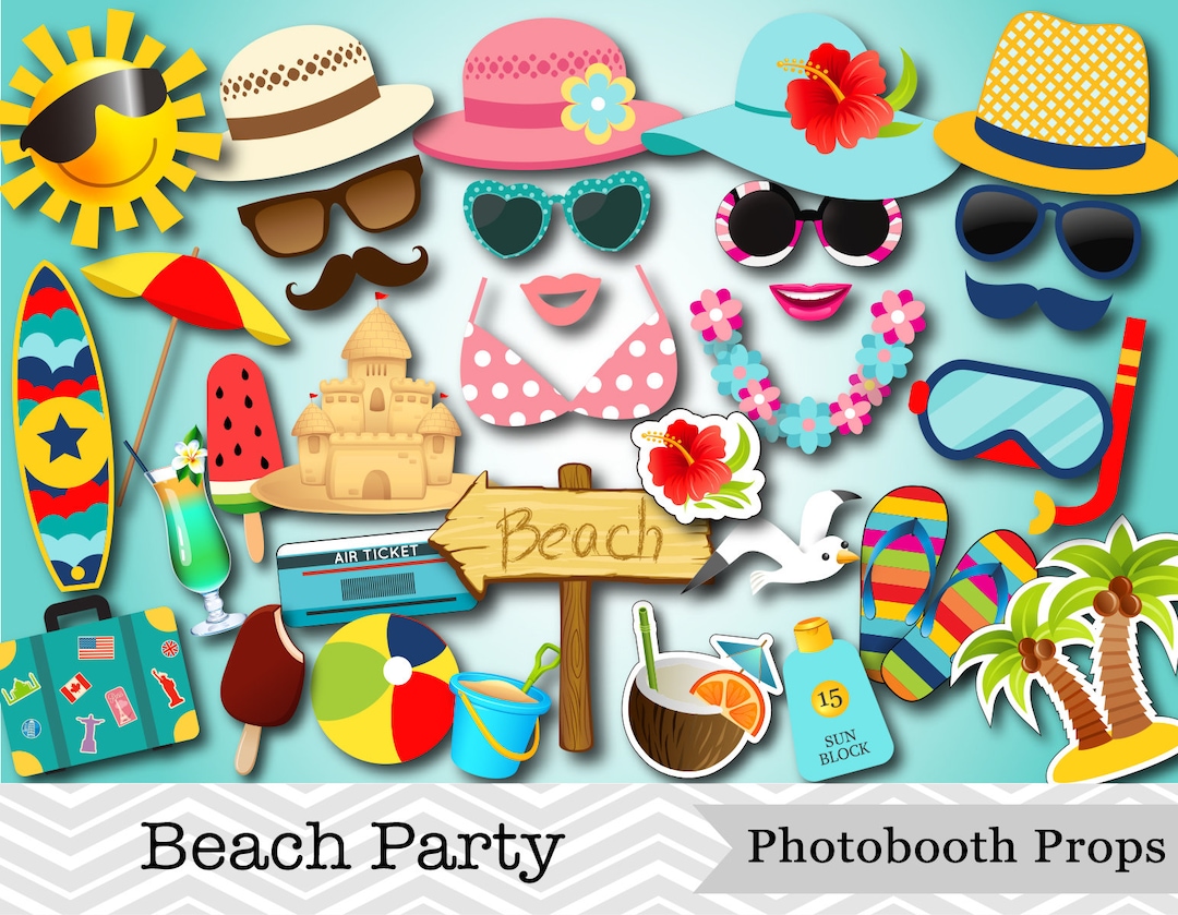 Printable Summer Beach Party Photo Booth Props, Summer Vacation Photo ...
