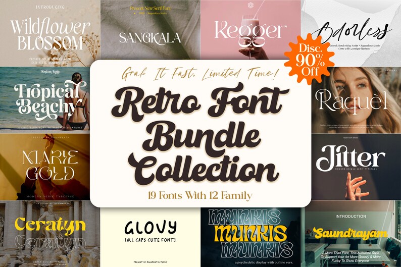 Retro Modern Font Bundle Collection - Cricut Fonts, Procreate Fonts ...