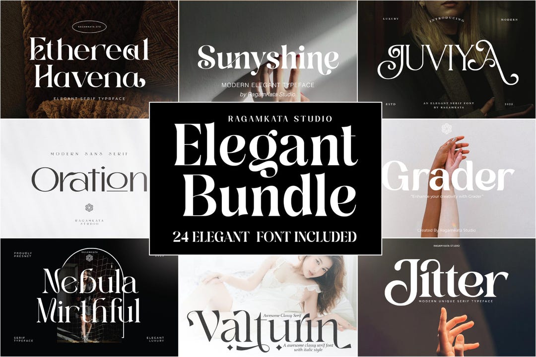 Elegant Font Bundle - Handcrafted Serif, Script & Calligraphy Fonts for ...