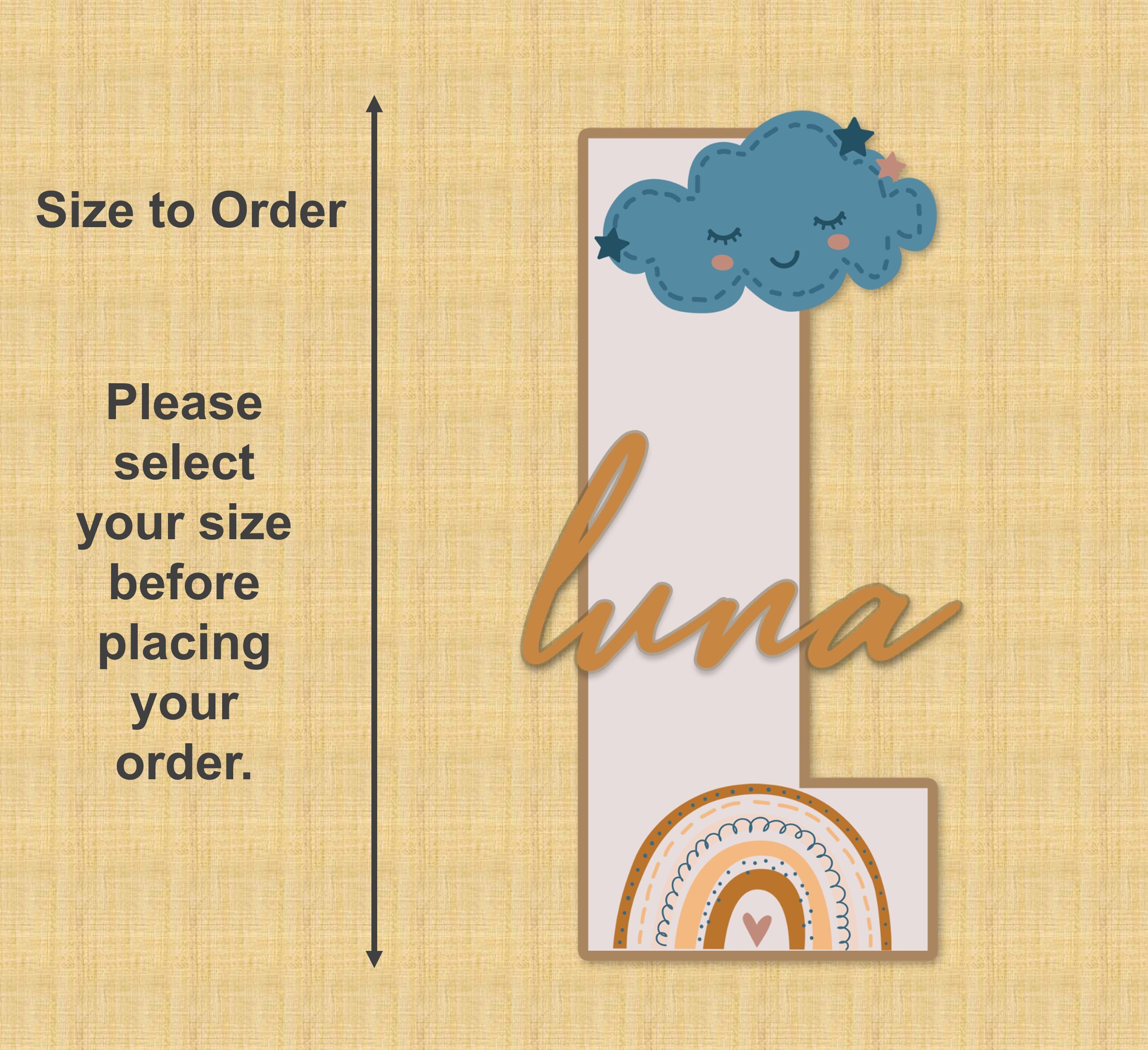 Rainbow Wood Name Sign for Nursery, Cloudy Room Decor, Baby Girl Name ...
