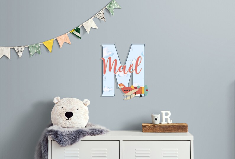 Custom Clouds and Plane Letter Wood Name Wall Sign for Nursery ...