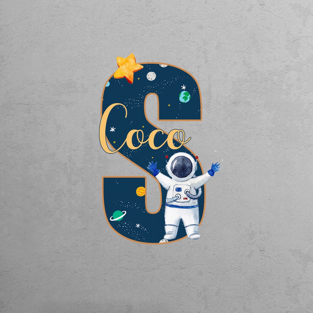 Letter Wood Name Sign for Nursery, Astronaut Wall Art, Baby Boy Name ...