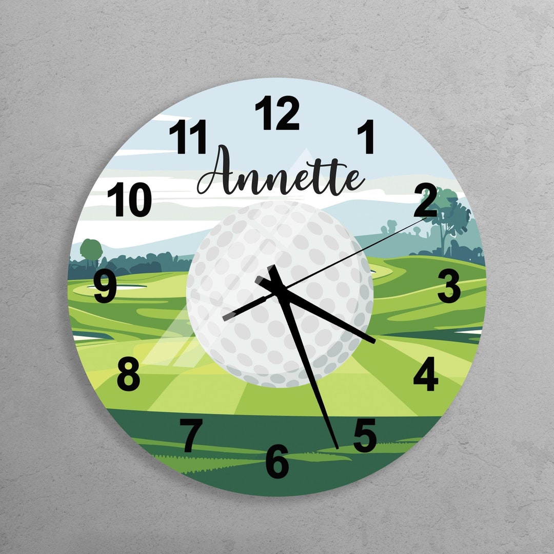 Glass Golf Course Wall Clock for Kids, Golf Ball Room Decor, Tempered ...