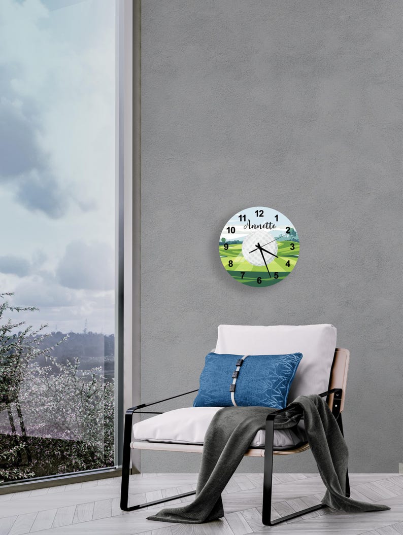 Glass Golf Course Wall Clock for Kids, Golf Ball Room Decor, Tempered ...