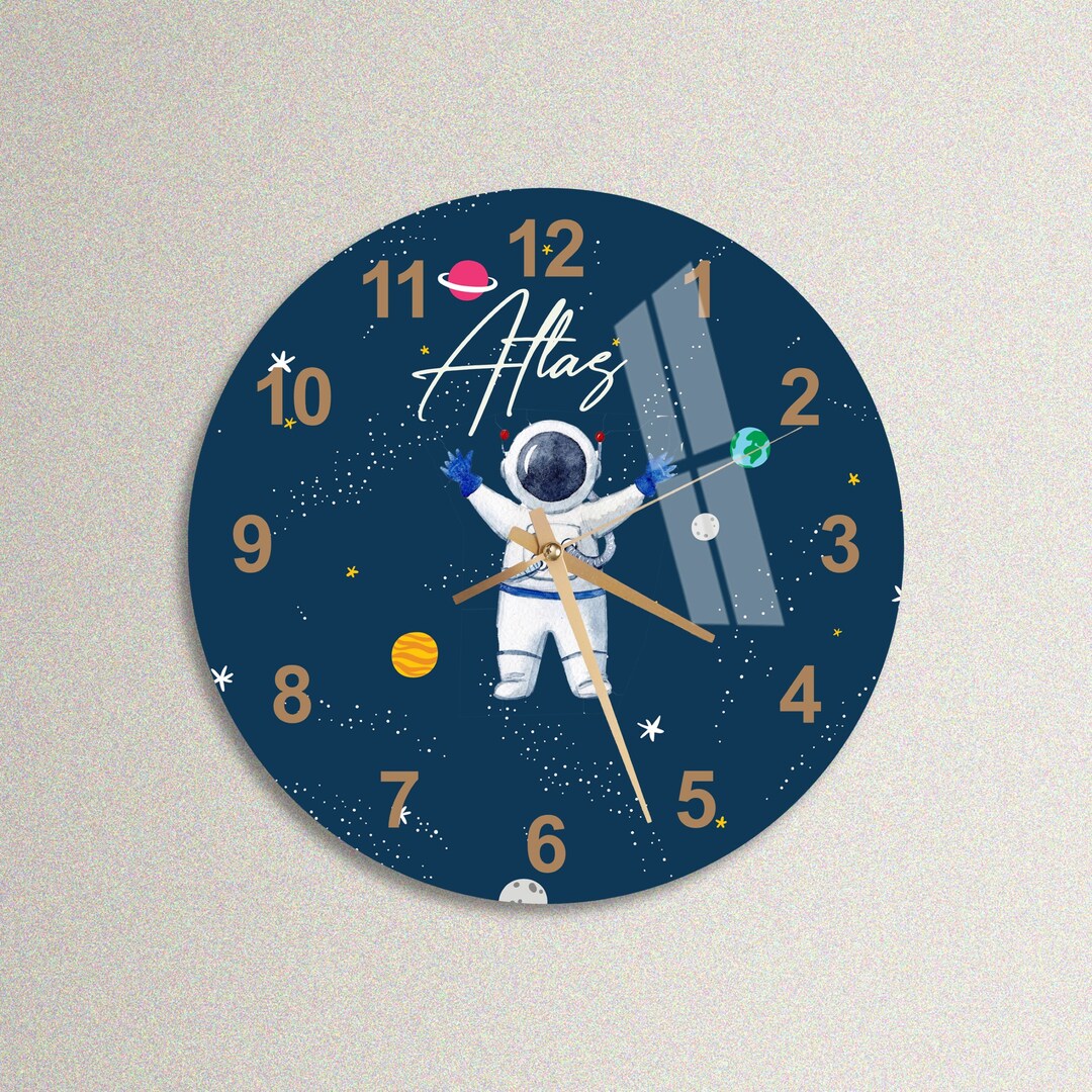 Glass Custom Wall Clock for Children, Space Room Decor, Tempered Glass ...