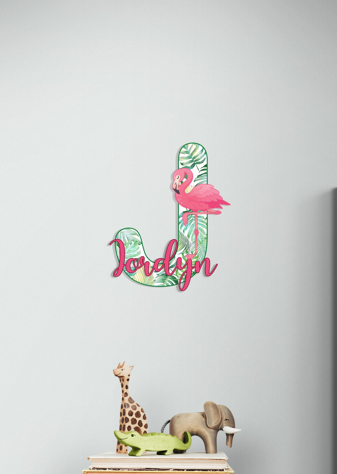 Flamingo Wood Name Sign for Nursery, Tropical Wall Art Room Decor, Baby ...