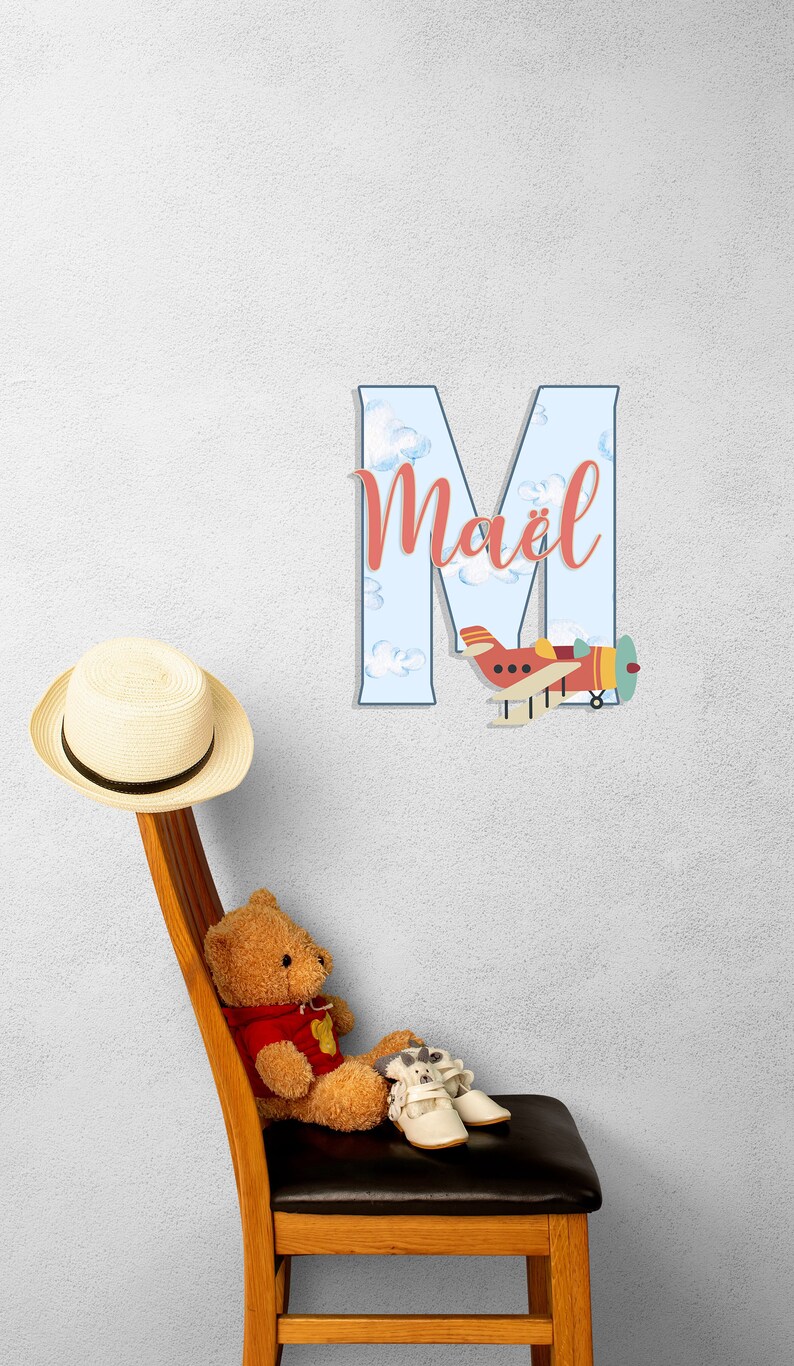 Custom Clouds and Plane Letter Wood Name Wall Sign for Nursery ...