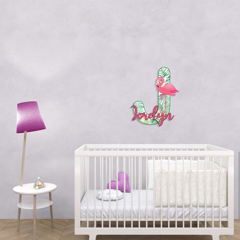 Flamingo Wood Name Sign for Nursery, Tropical Wall Art Room Decor, Baby ...
