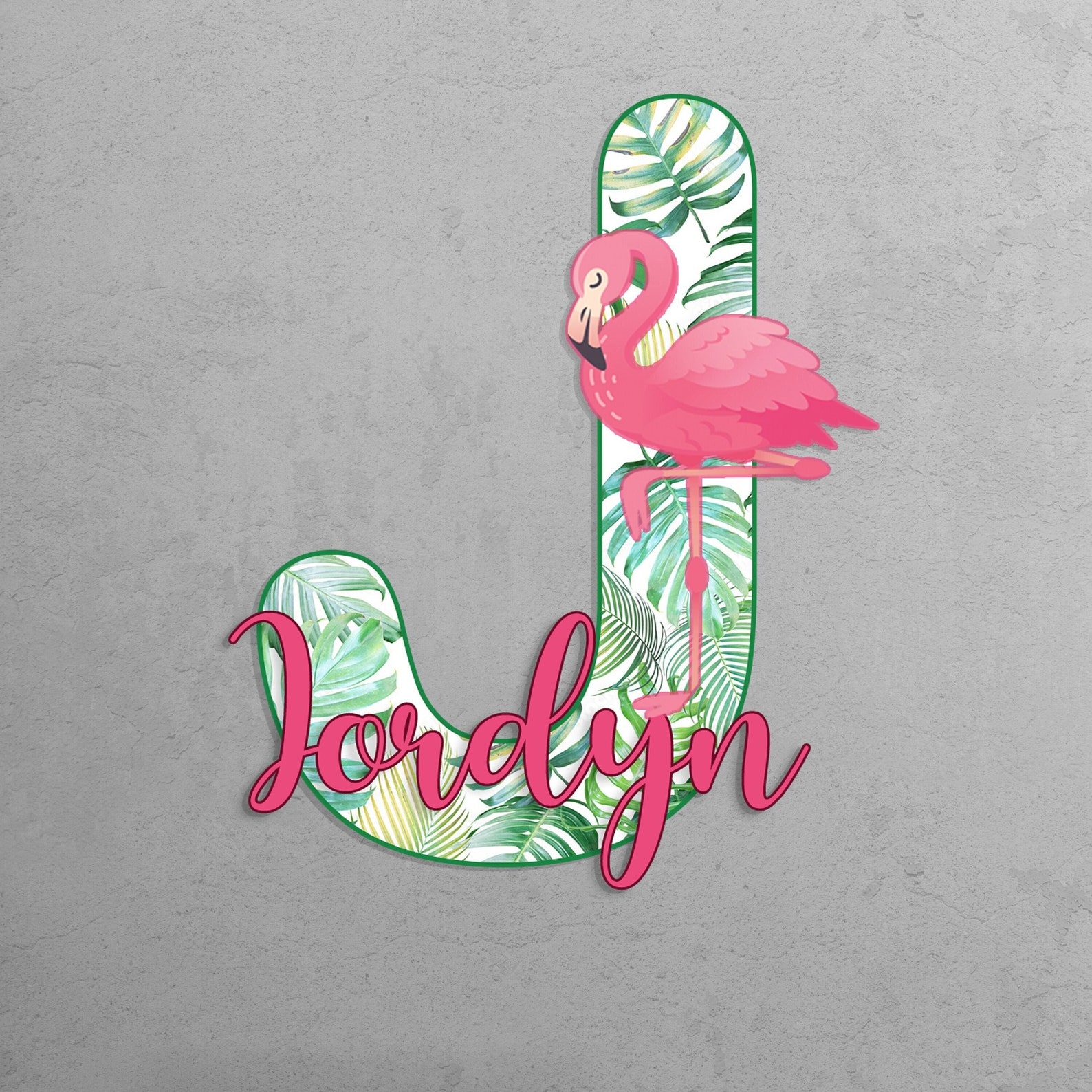 Flamingo Wood Name Sign for Nursery, Tropical Wall Art Room Decor, Baby ...