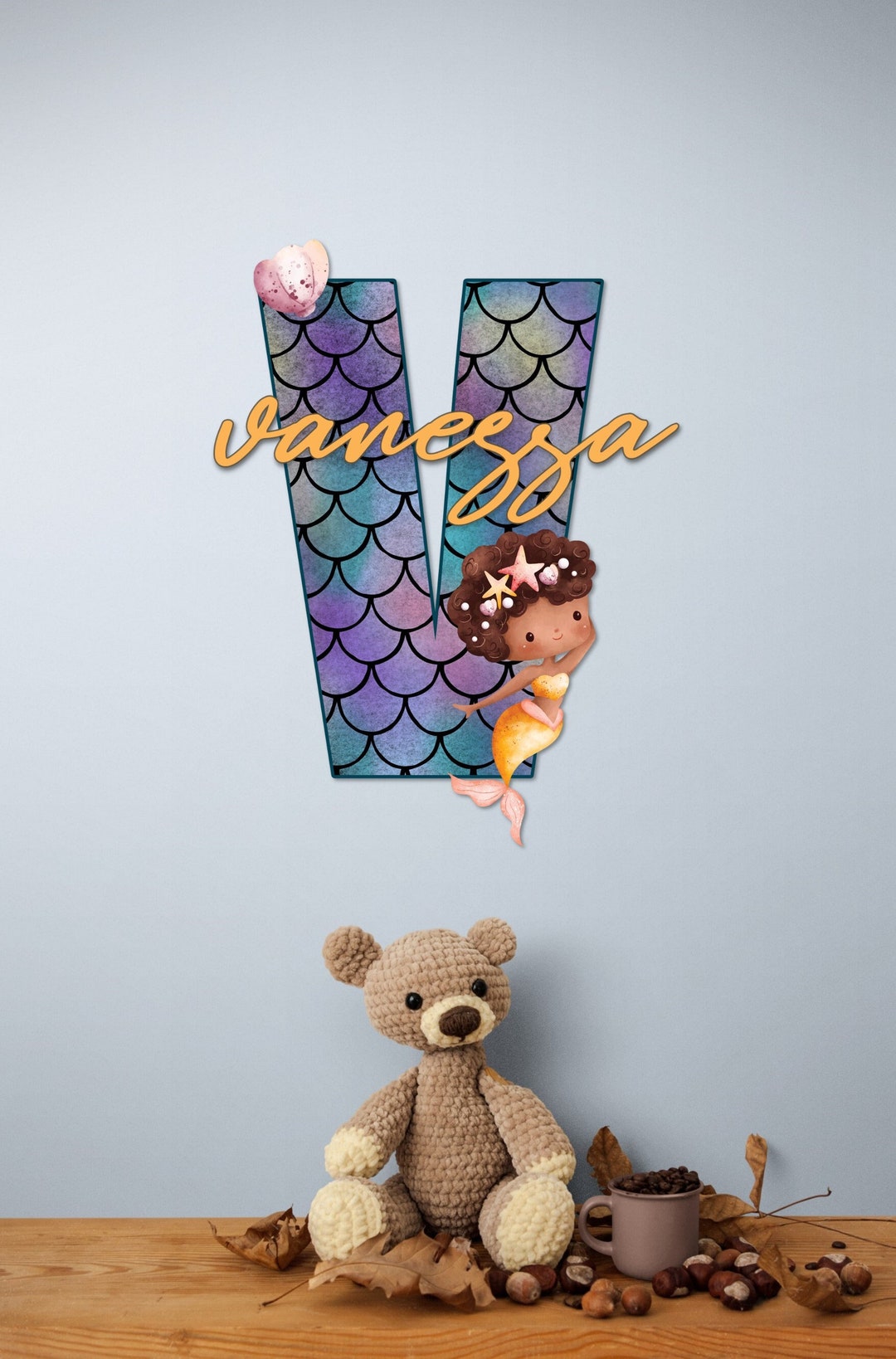 Mermaid Wood Name Sign for Nursery, Room Decor, Baby Boy Name Plate ...