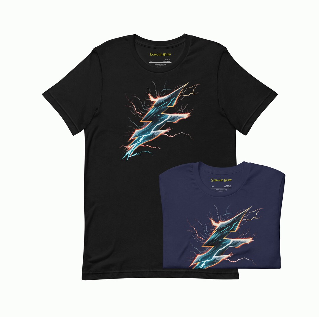 Lightning Navy Blue Unisex T-shirt Realistic Thunder T-shirt Modern Art ...