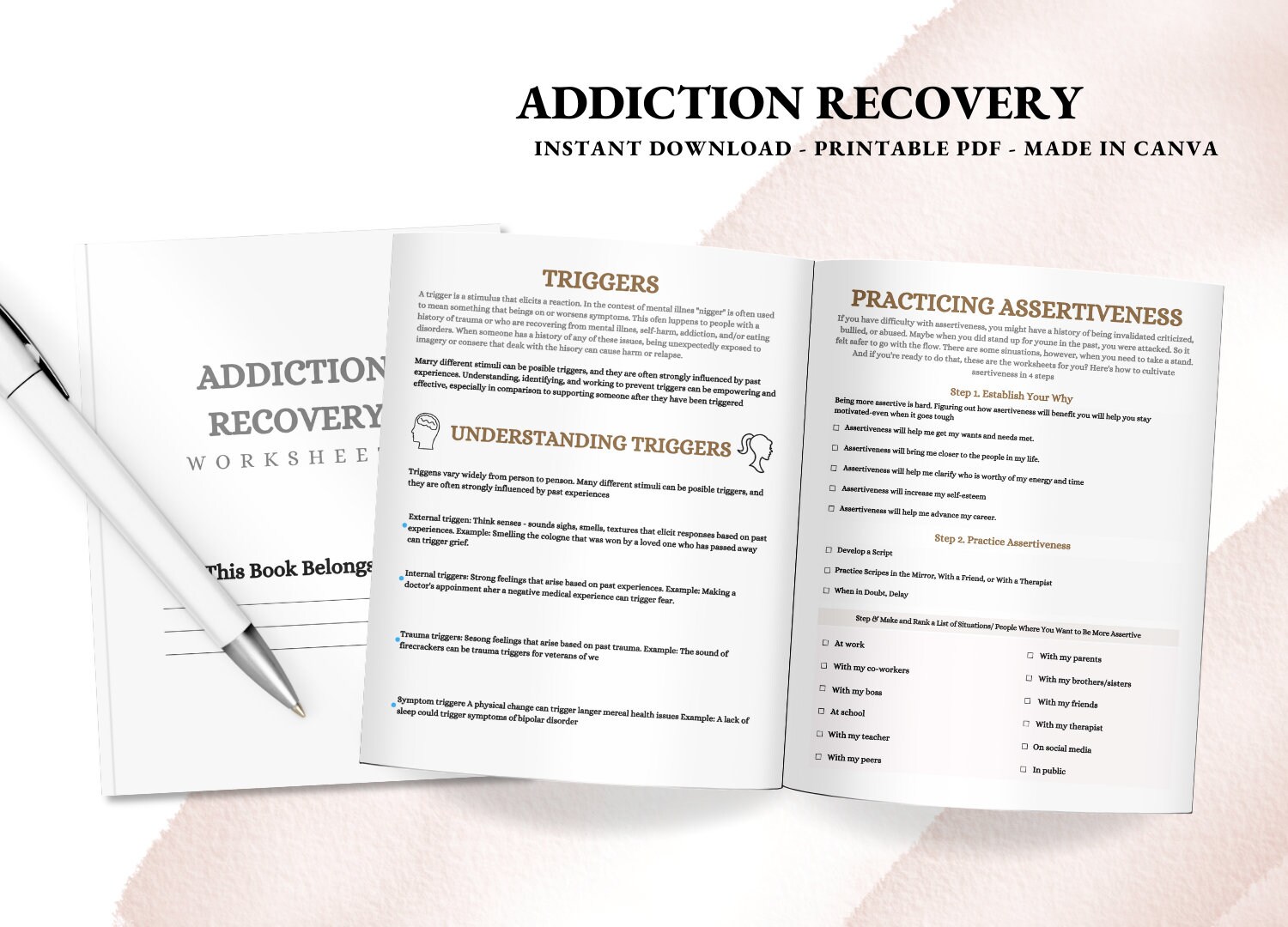 Addiction Recovery Worksheets Printable, Addiction Recovery Journal ...