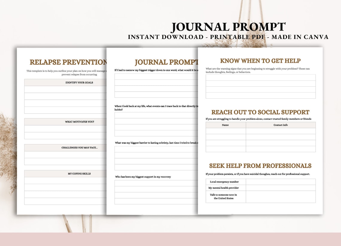 Addiction Recovery Worksheets Printable, Addiction Recovery Journal ...