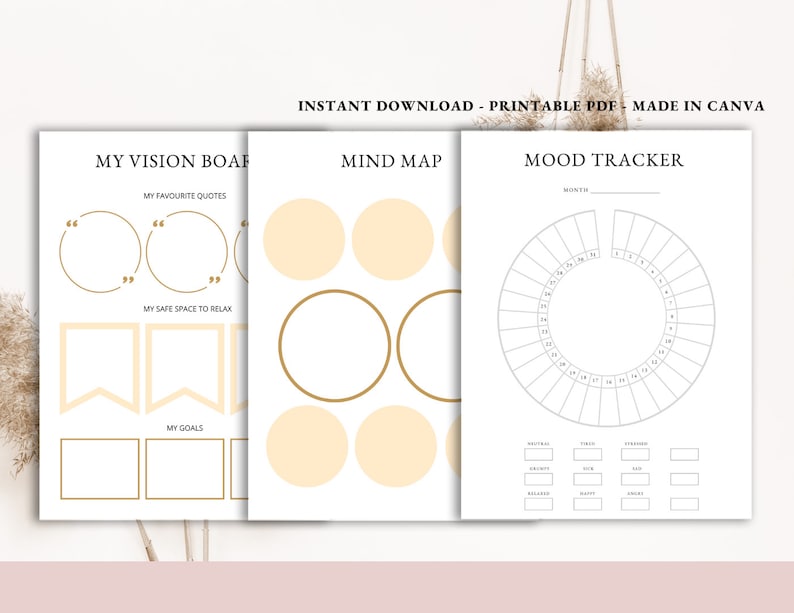 Printable Vision Board Mental Health Planner Self-care - Etsy