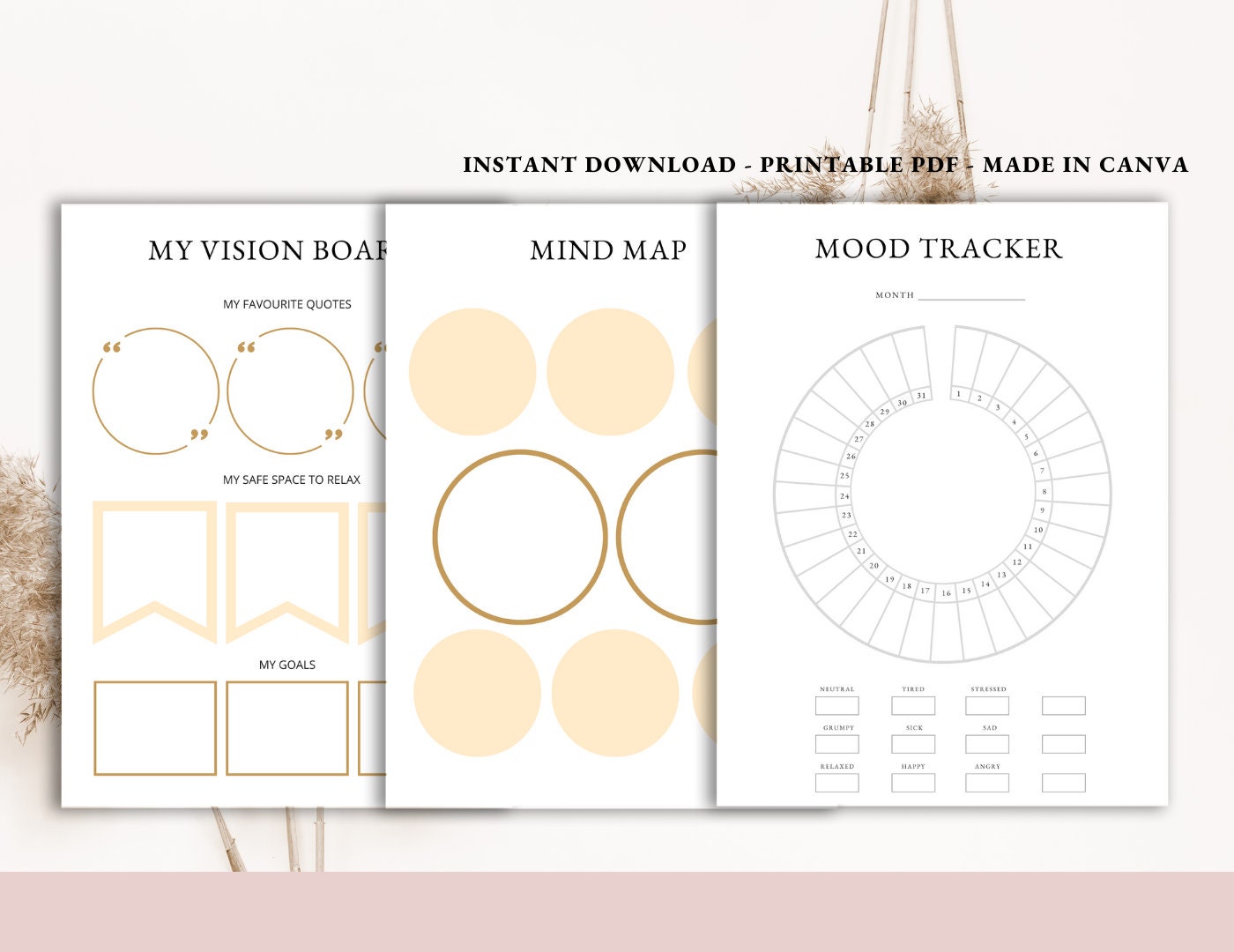 Printable Vision Board Mental Health Planner Self-care - Etsy