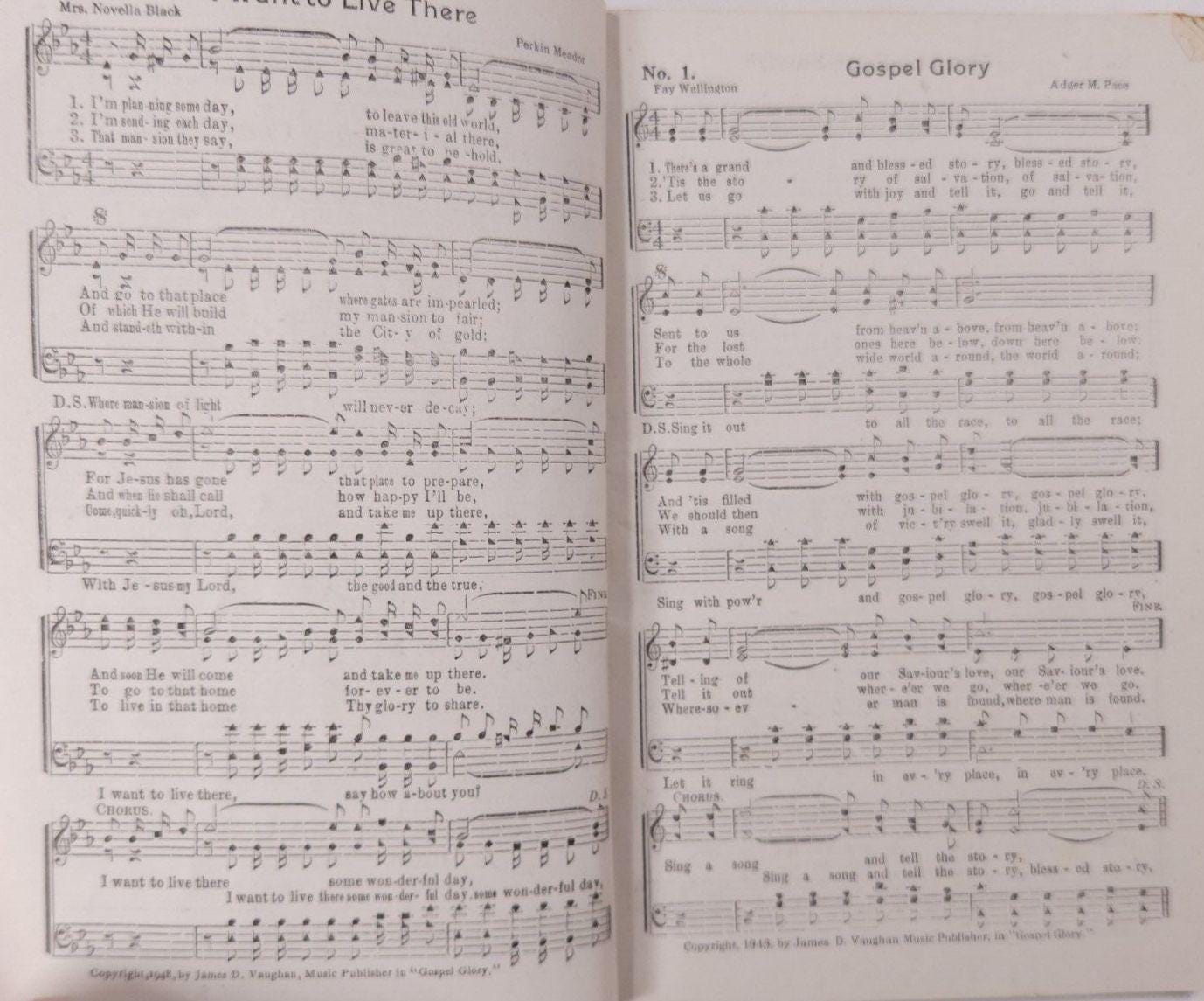 1948 Gospel Glory James D Vaughn Hymnal Hymns Songbook Spiritual Church Choir - Etsy