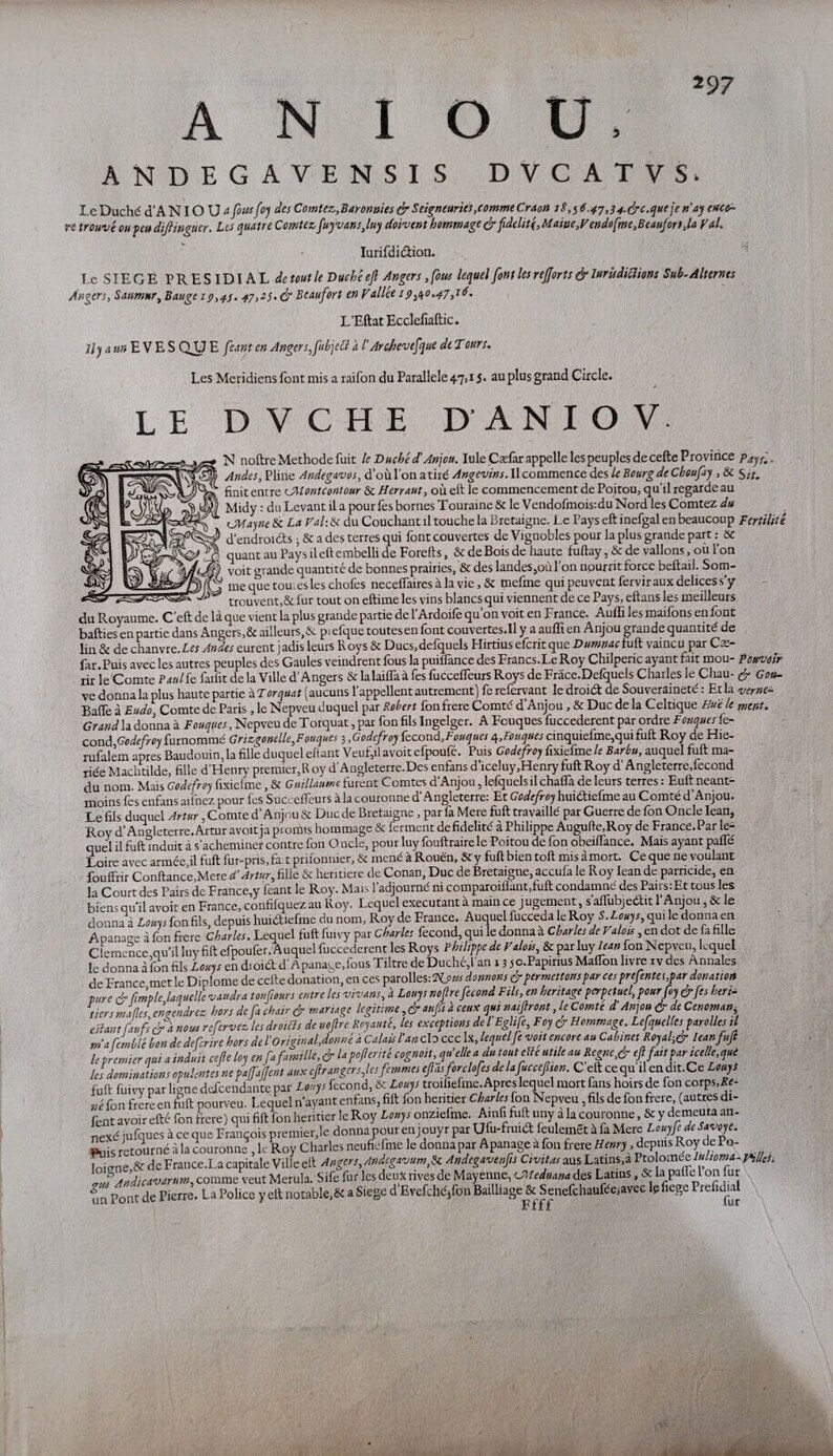 1630 Hondius Jansson Duchy Anjou France Copper Engraved Framed Angers ...
