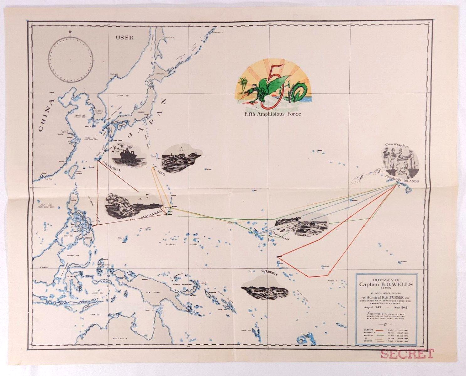 1945 WW2 Secret Intelligence Battle Map Fifth V Amphibious Force ...