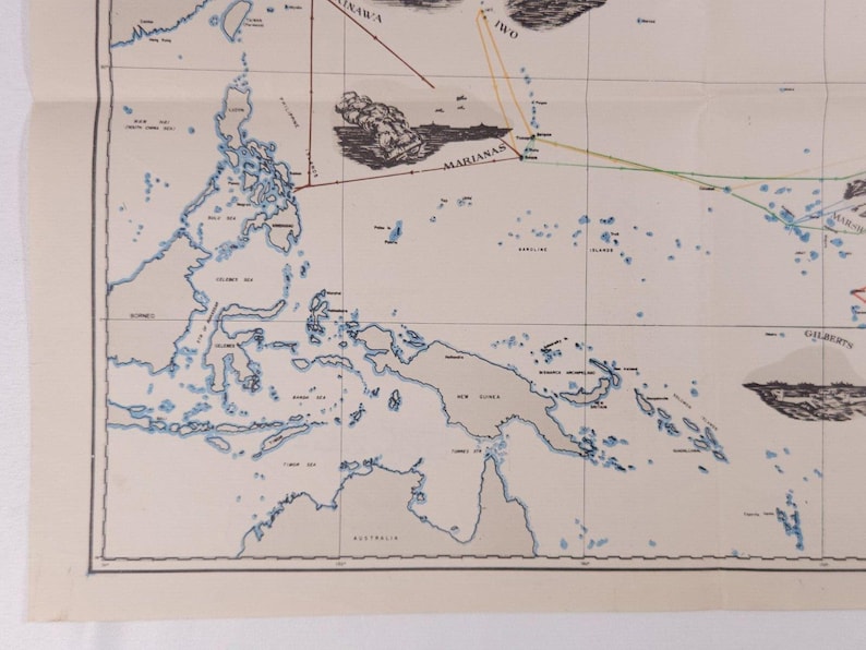 1945 WW2 Secret Intelligence Battle Map Fifth V Amphibious Force ...