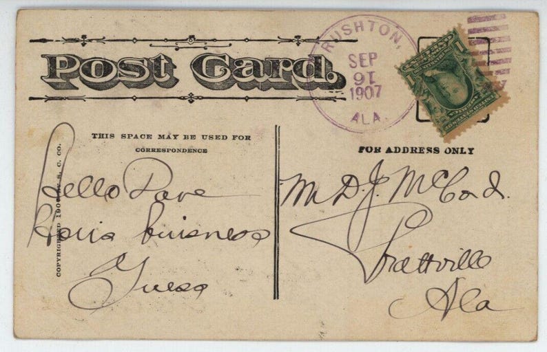 1907 Rushton Alabama Submerged Mill Ghost Town Lake Mitchell DPO ...