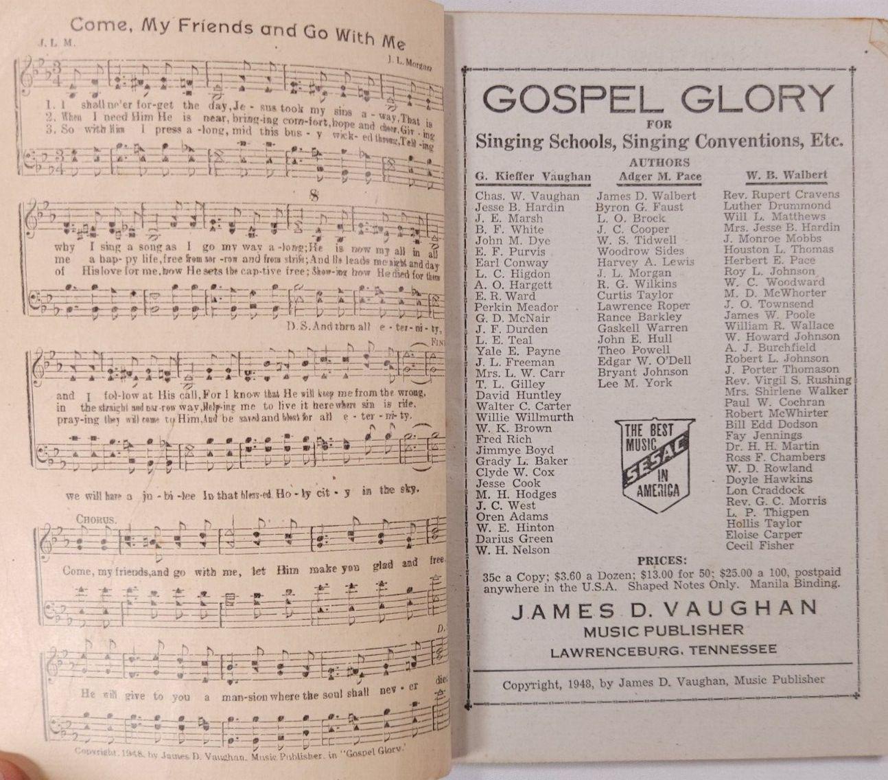 1948 Gospel Glory James D Vaughn Hymnal Hymns Songbook Spiritual Church Choir - Etsy