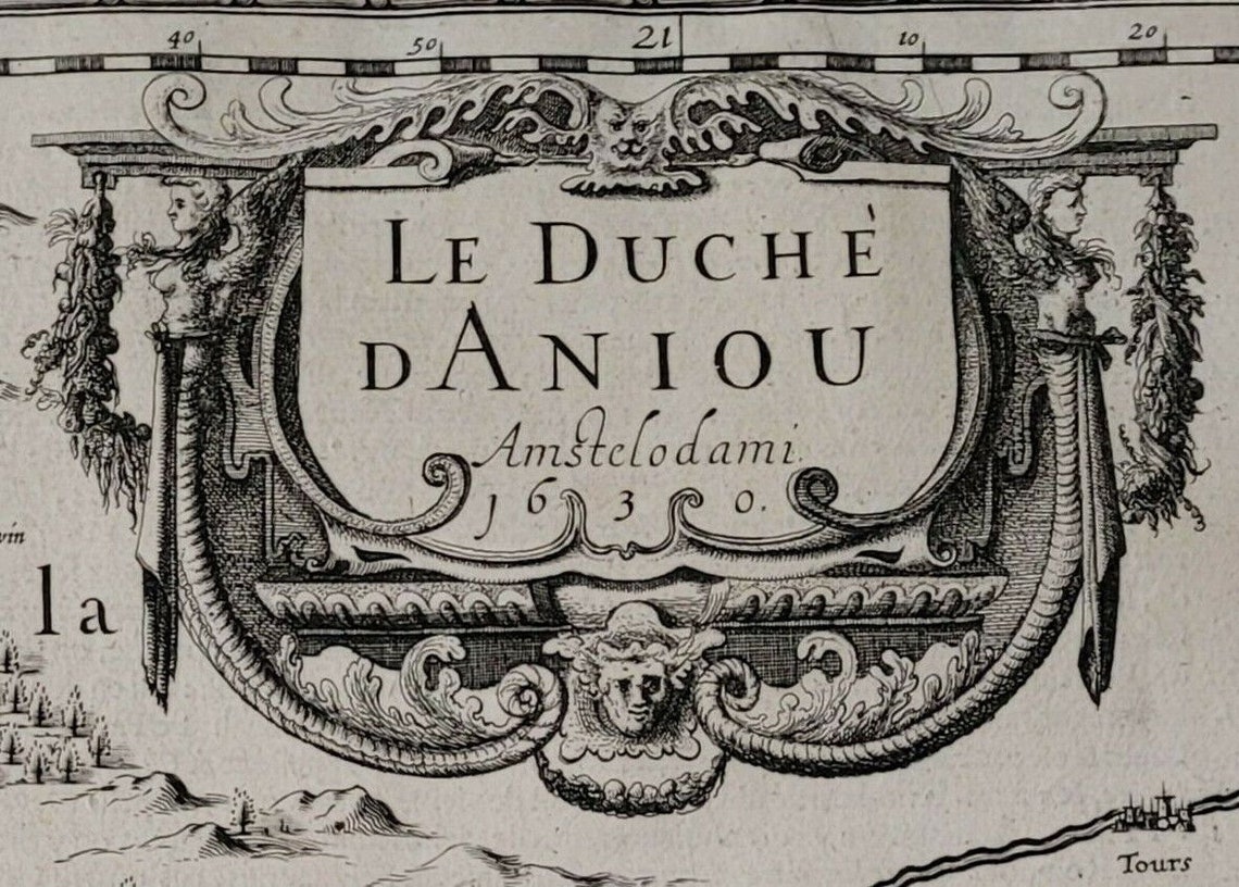 1630 Hondius Jansson Duchy Anjou France Copper Engraved Framed Angers ...