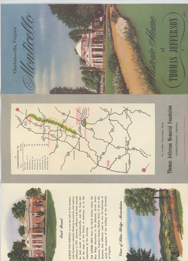 1950s Monticello Historic Home Thomas Jefferson Brochrue Pamphlet Map ...