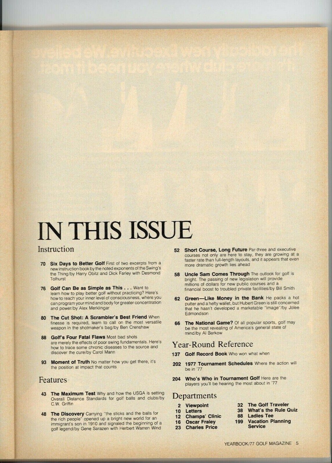 Golf Magazine 1977 Yearbook Bonnie Lauer LPGA Alice Keeler Oscar Fraley ...