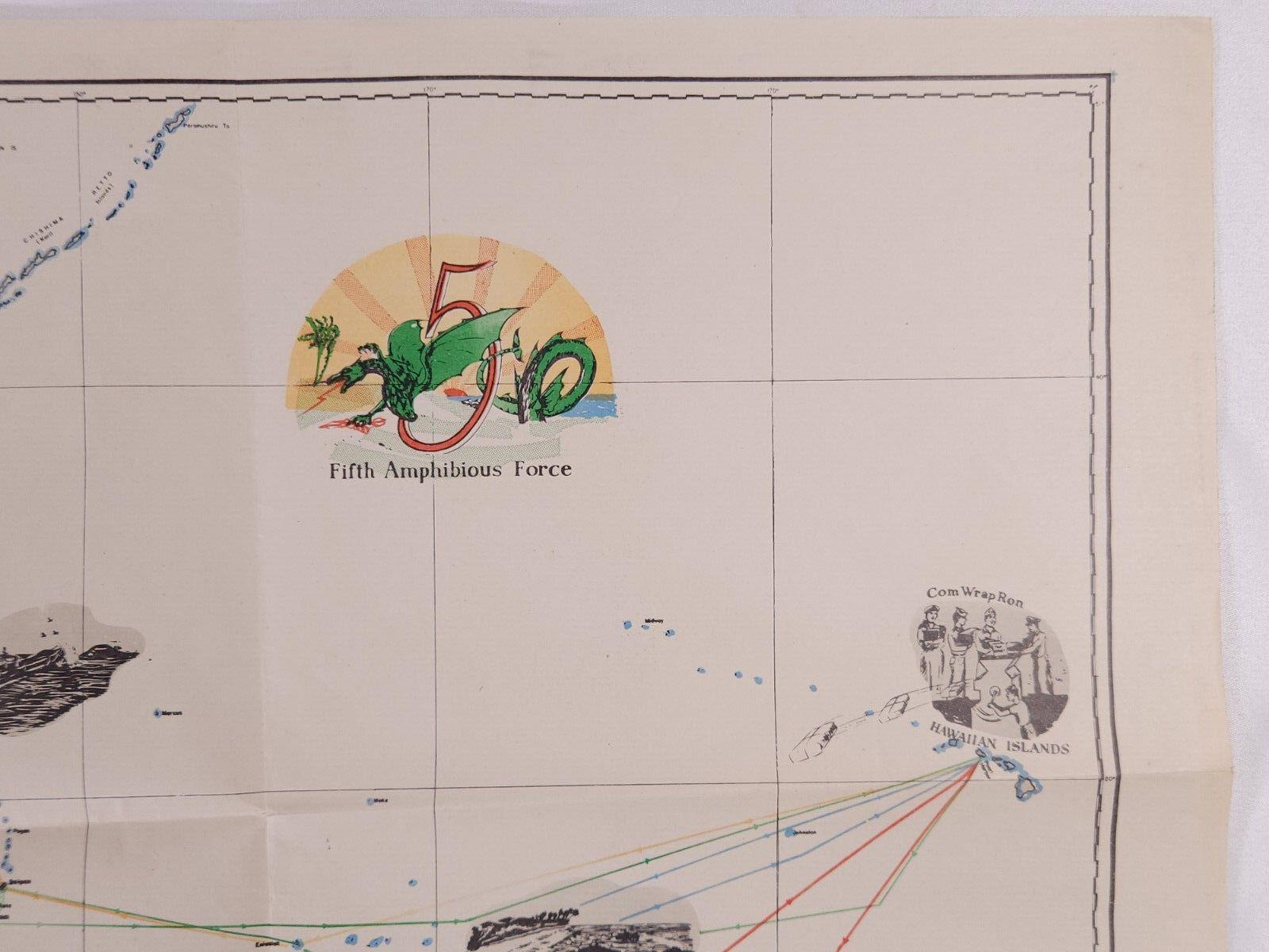 1945 WW2 Secret Intelligence Battle Map Fifth V Amphibious Force ...