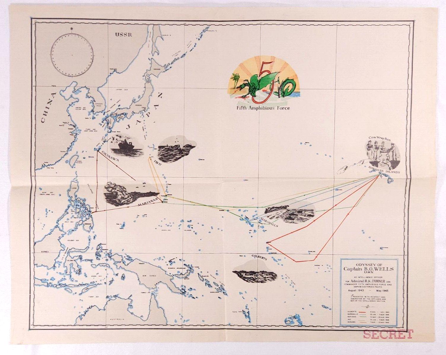 1945 WW2 Secret Intelligence Battle Map Fifth V Amphibious Force ...