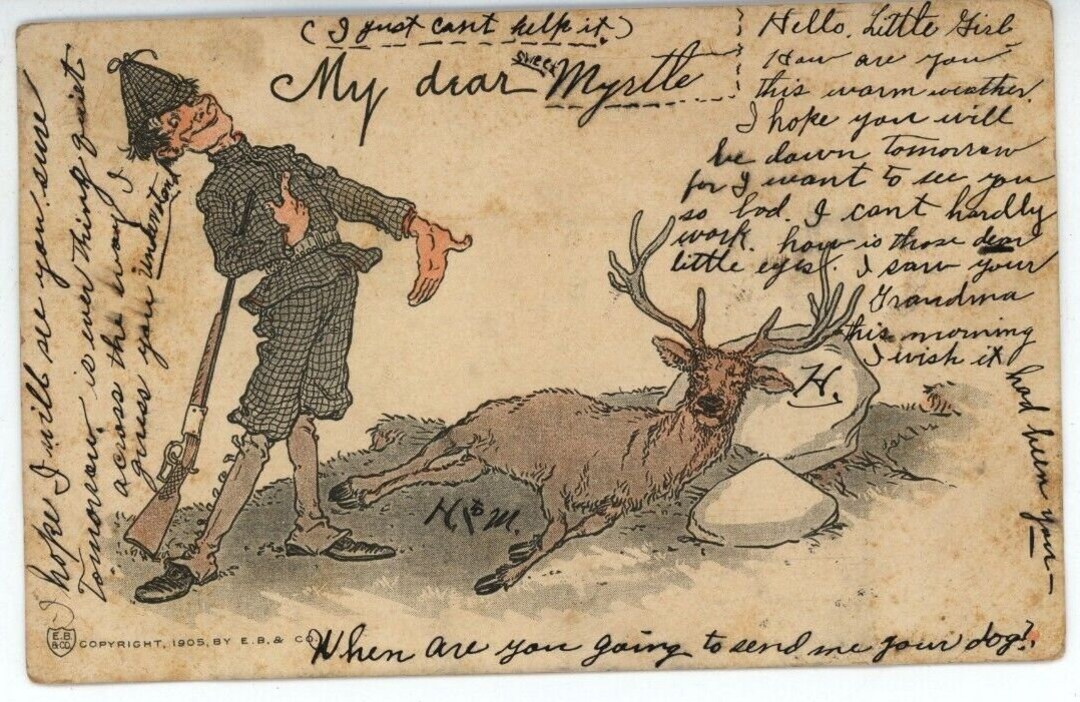 1905 My Dear Deer Comic Hunting Buck Rifle Comedic Outdoor Victorian ...