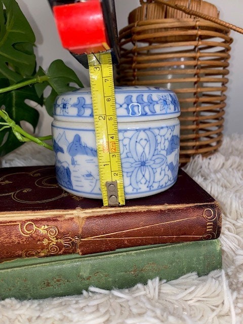 Chinoiserie Blue Lotus Landscape Ink Box / Trinket Box / Blue and White ...