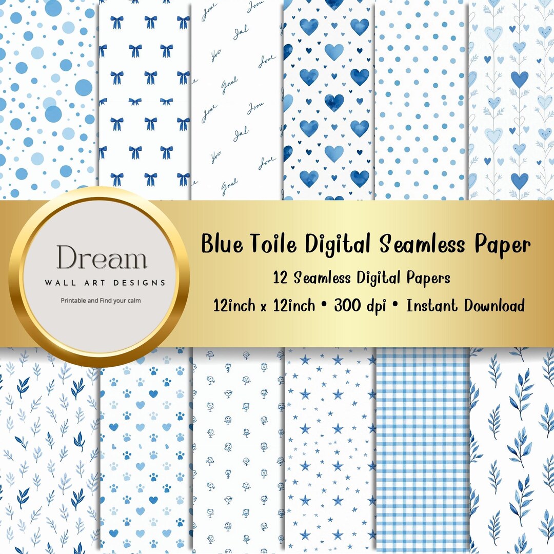 Blue Toile Digital Seamless Paper | Coquette Bow Patterns for Baby ...