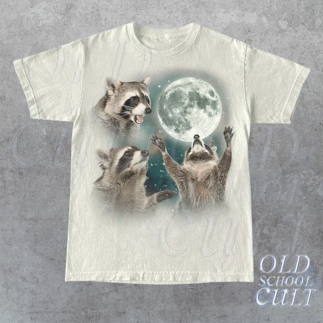 Three Raccoons Howling Vintage Graphic T-shirts, Retro 90s Raccoon Moon ...