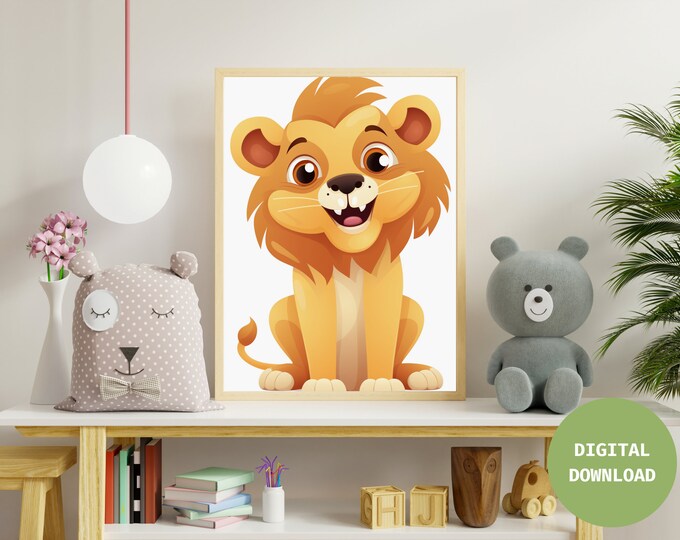Kids Room Decor, Lion Printable Art, Lion Nursery, Leo Print, Woodland ...