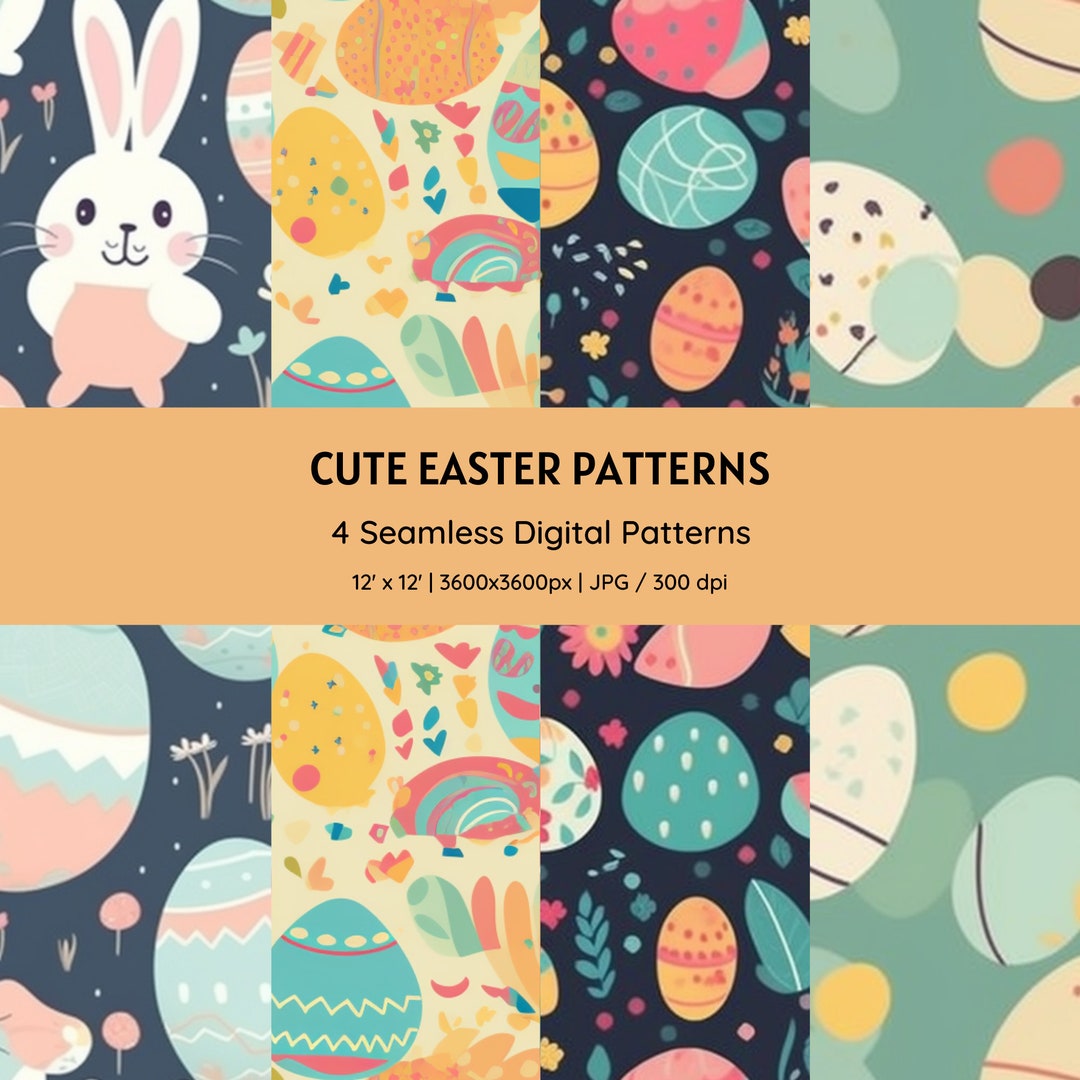 Cute Easter Pattern Seamless Digital Print Bunny Rabbit Easter Egg ...