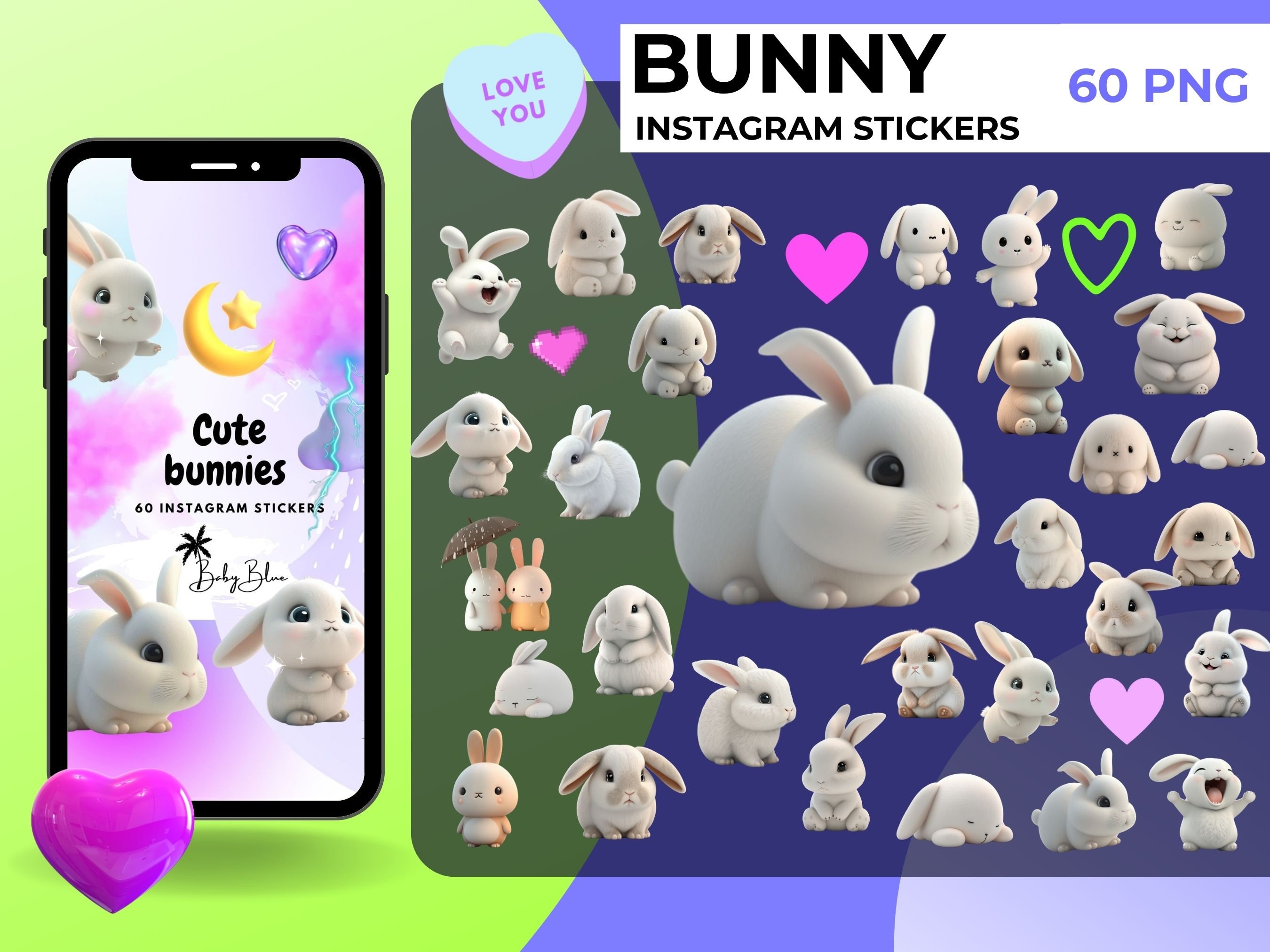 60 Bunny Instagram Stories Stickers, Cute Icons, Insta Story, PNG ...