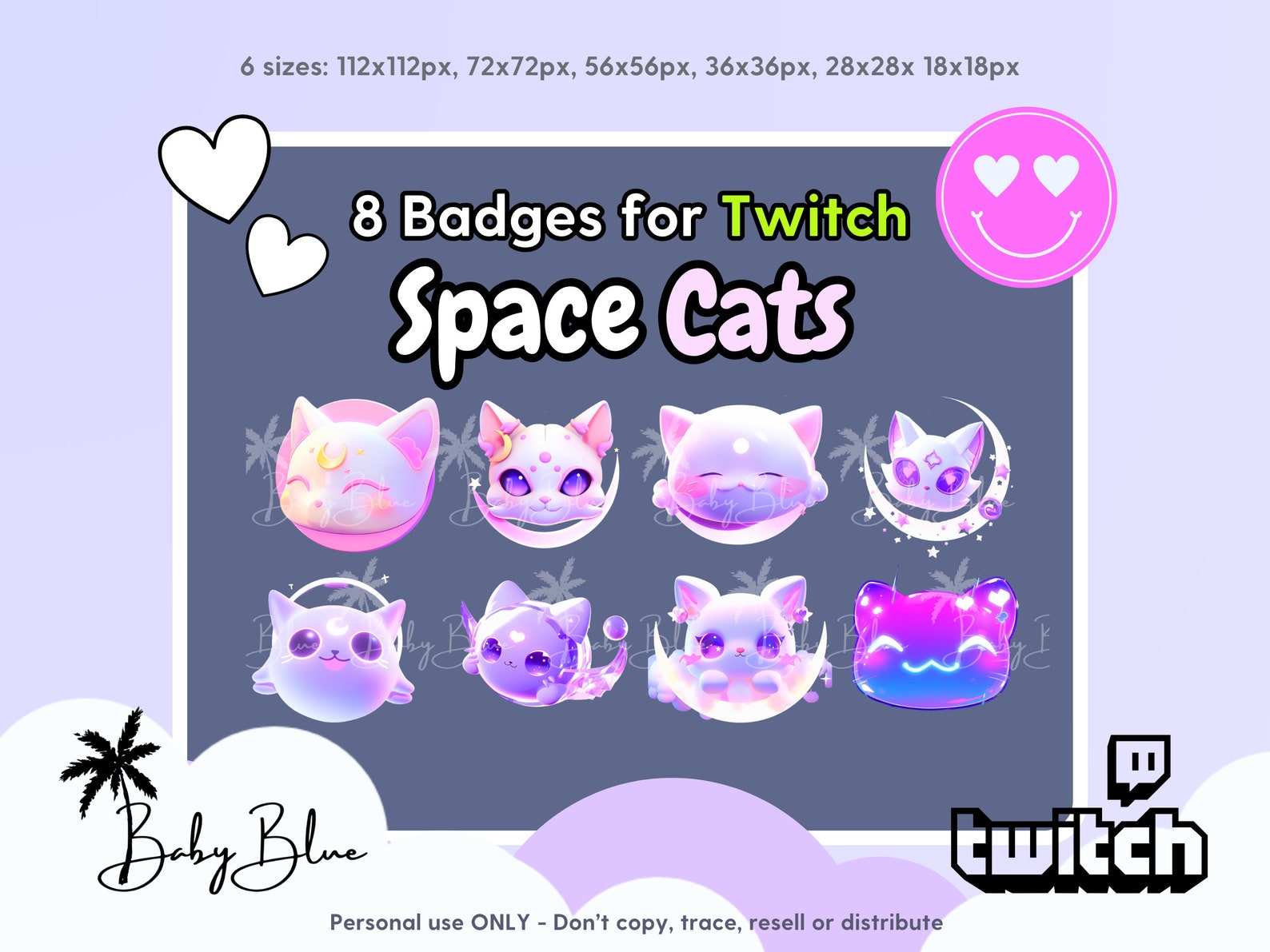 Space Cats Twitch Emotes/badges, Cyberpunk Anime/kawaii Kittens, White ...
